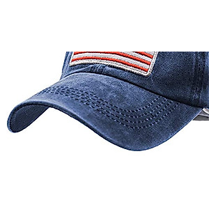 Uphily Vintage Blue USA American Flag Baseball Cap, Low Profile Patriotic Dad Hat for Men or Women