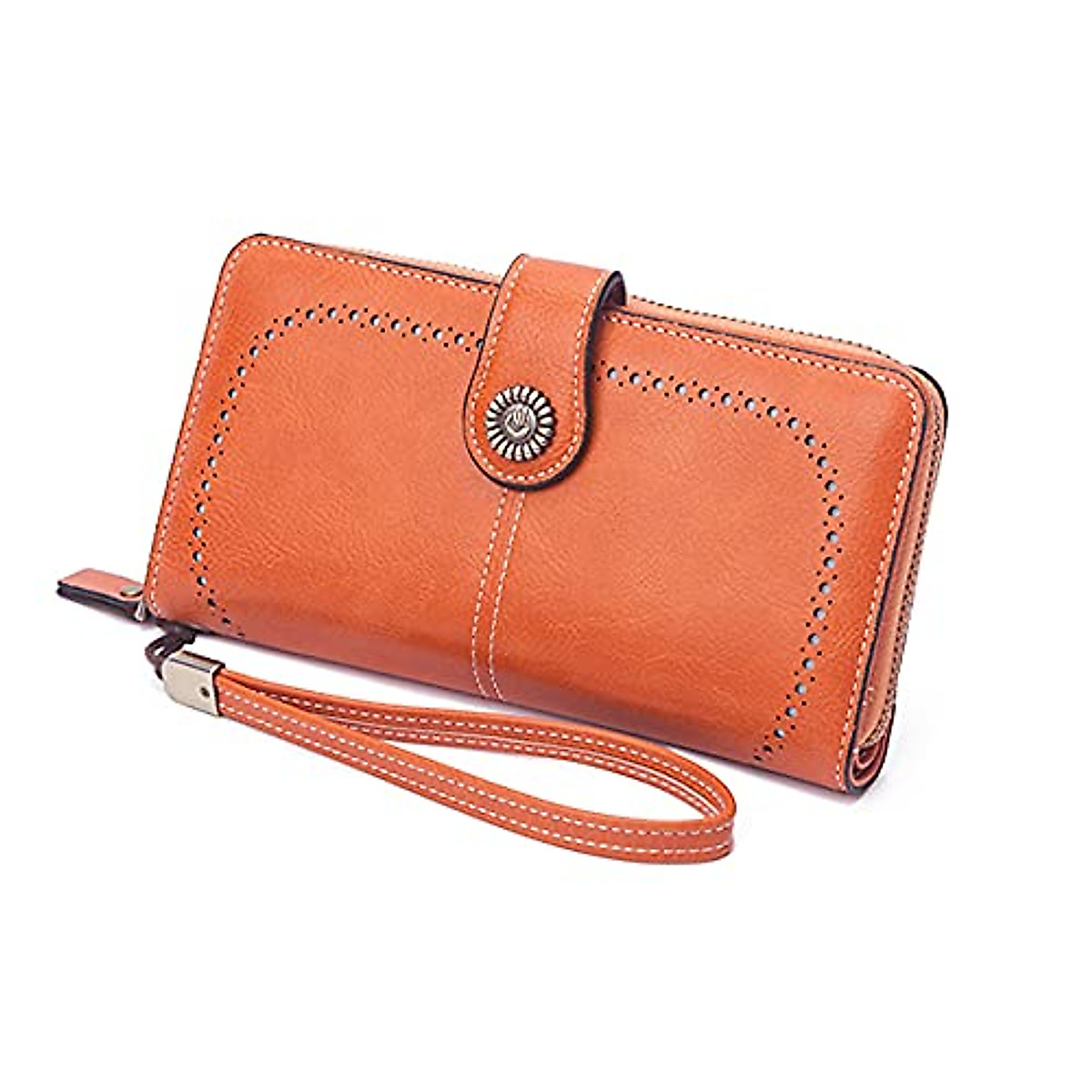 Mokoze Womens PU Leather Wallet Large Capacity Bifold Compact Credit Card Case Purse for Women with ID Window Zipper Pocket Leather Wallets Orange