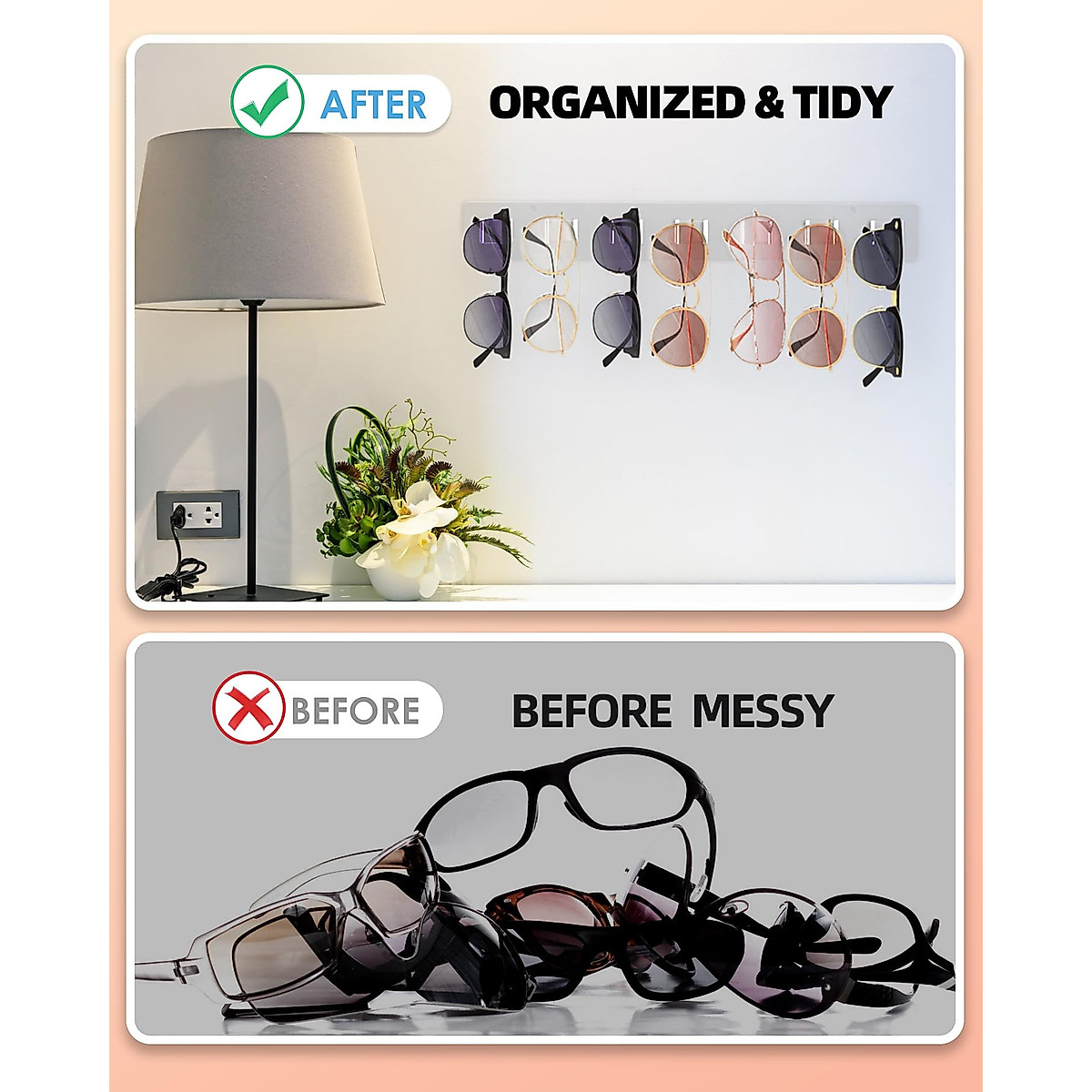 MaxGear Sunglasses Organizer 2 Pack, Wall Mounted Glasses Holder, Clear Acrylic Display Rack for Multiple Eyeglasses Organizer, Ideal for Home and Office, 14 Slots