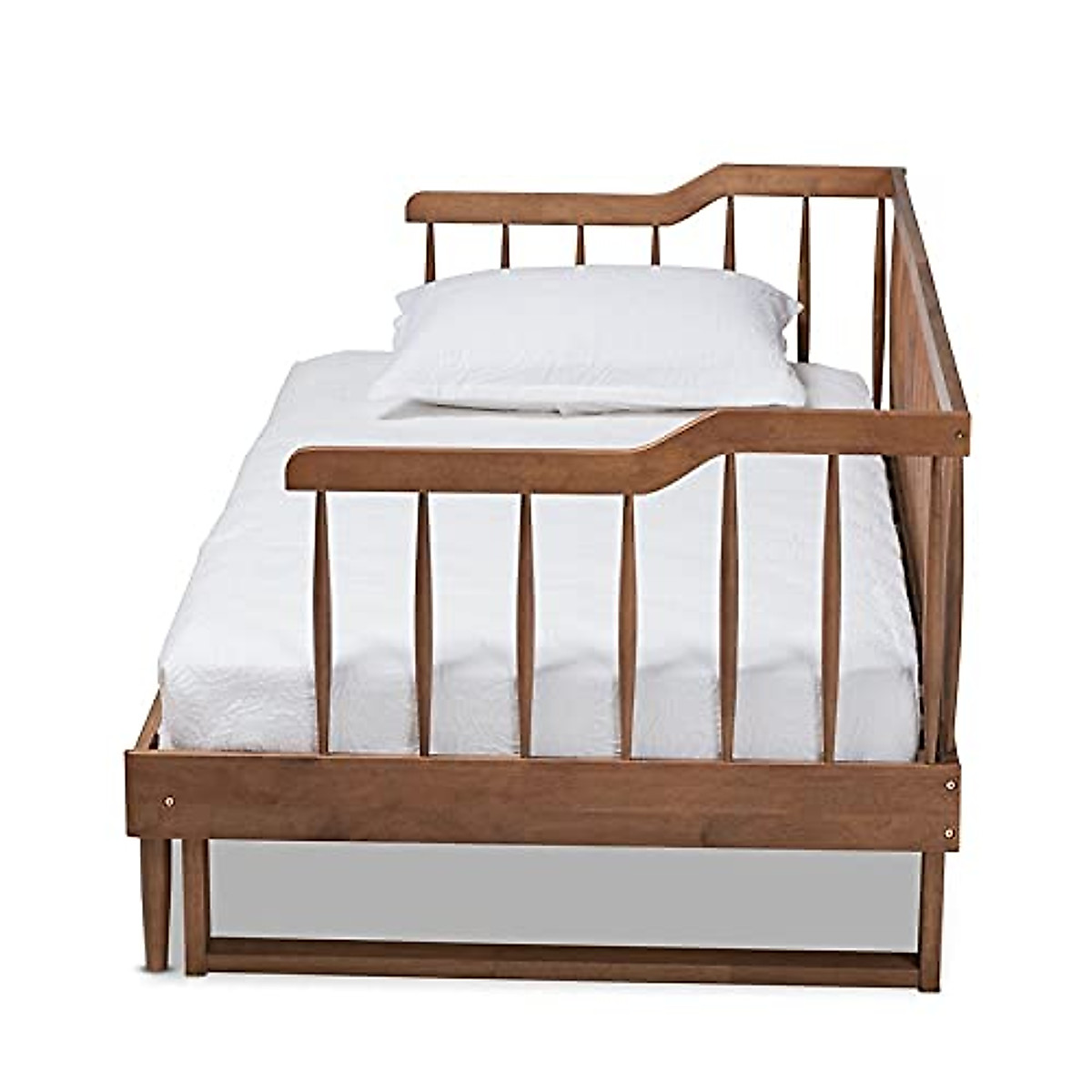 BOWERY HILL Walnut Wood Expandable Twin to King Size Spindle Daybed