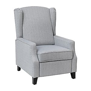 Flash Furniture Prescott Polyester Fabric Upholstered Slim Wingback Recliner, Modern Pushback Recliner Chair with Pocket Spring Seat, Gray