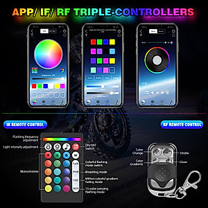 【Clear Stock】 18-Pack Motorcycle LED Underglow Lighting Kits with APP/RF/IR, Under Glow Neon Lamp Light Strips 12V with L&R Turn Signal/Warning/Brake