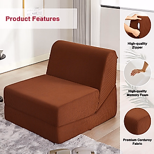 Litbird Folding Sofa Bed, Futon Couch, Convertible Sofa Bed, Foldable Memory Foam Sleeper, Floor Sofa Couch for Living Room, Bedroom, Guest Room, Corduroy, 30" Width, for Adults, Brown
