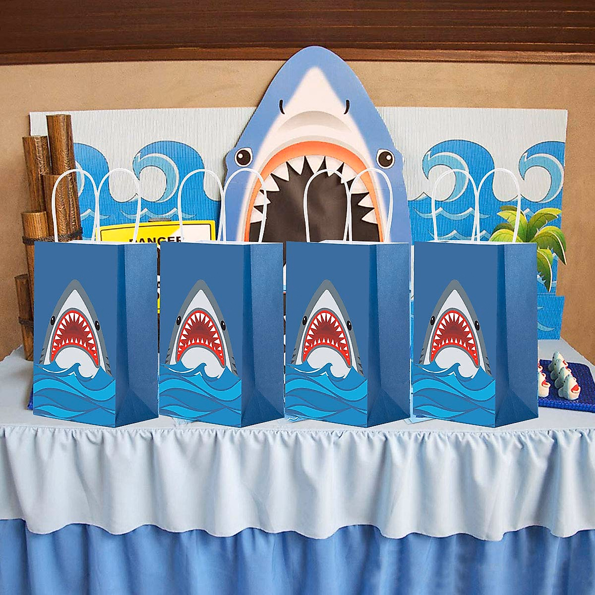 Funnlot Shark Party Bags Shark Birthday Party Supplies 12PCS Shark Goodie Bags Shark Gift Bags Shark Party Favor Bags for Shark Party Kids Birthday Party Decorations