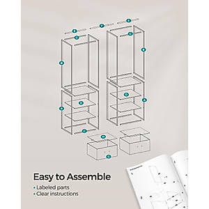 SONGMICS Clothes Rack, 70.9 Inch Wardrobe Freestanding Closet, Heavy Duty Garment Rack with 1 Extendable Hanging Rod, 2 Drawers and 4 Shelves, for Bedroom, Space-Saving, Natural Beige URGR003W67
