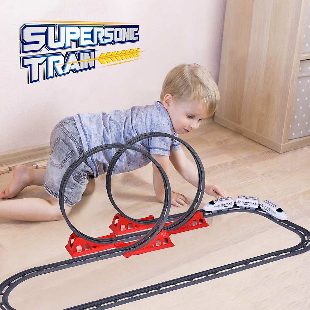FUN LITTLE TOYS 45 PCs Tracks Sets Toys for Kids, Flexible Railway Tracks Roller Coaster Playset, Batteries Operated Toy Train with Light and Sound, Gift for 3 4 5 6 Years Old Toddlers Boys and Girls