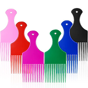 6 Pieces Hair Pick Comb, 6.5 Inch Smooth Plastic Wide Hair Pick Comb, Afro Hair Comb, Hairdressing Styling Tool for Natural Curly Hair (Black, Blue, Pink, Green, Red, Purple)