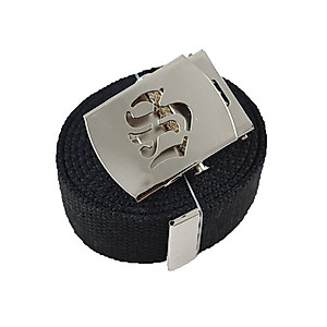 BodyJewelryOnline Old English Initial S Canvas Military Web Black Belt & Silver Buckle 60 Inch