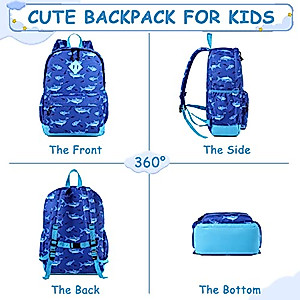 VASCHY Toddler Backpacks Boys, Lightweight Water Resistant Daycare Preschool Backpack for Little Boys and Girls w Chest Strap Ocean Shark