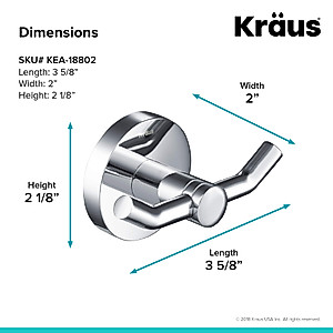 Kraus Elie Bathroom Robe and Towel Double Hook, Chrome Finish, KEA-18802CH