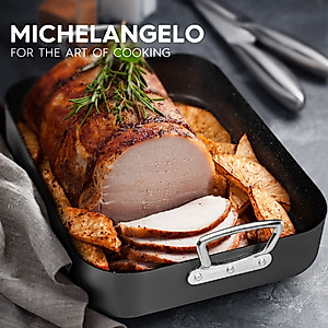 MICHELANGELO Roasting Pan with Rack, Hard Anodized Turkey Roaster Pan, Large Turkey Roasting Pan for Oven, Nonstick Rectangular Roaster Pan with Rack, 16 Inch x 12 Inch