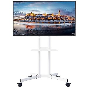 BONTEC Tilt Rolling TV Stand for 32-85Inch LED, LCD, OLED,4k TVs, Mobile Height Adjustable TV Cart with Laptop Shelf and Locking Wheels, Holds Up to 132lbs, Max VESA 600x400mm, White