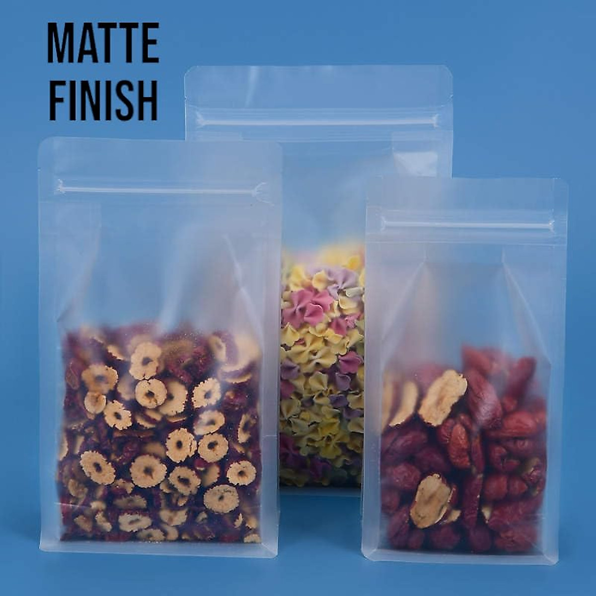 50 Pack Matte Frosted Ziplock Bag with Wide Square Flat Bottom - Semi-Transparent, Food Grade Packaging for Snacks, Candy, and More - Recyclable PET & PE Material