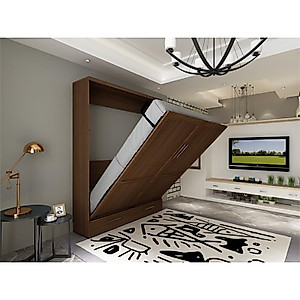 RoomAndLoft Brentwood Queen Contemporary Solid Wood Murphy Wall Bed in Brown