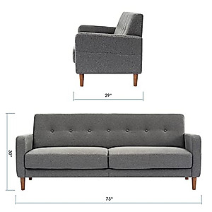Mellow Adair Mid-Century Modern Sofa Couch with Armrest Pockets, Tufted Linen Fabric, Dark Heather Grey