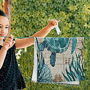 Pfrewn Sea Turtle Starfish Retro Map Hand Towels Set of 2 Underwater Tropical Ocean Bathroom Towel 16x30 in Soft Absorbent Guest Bath Towel Kitchen Dish Towel Spa Home Bathroom Decorations