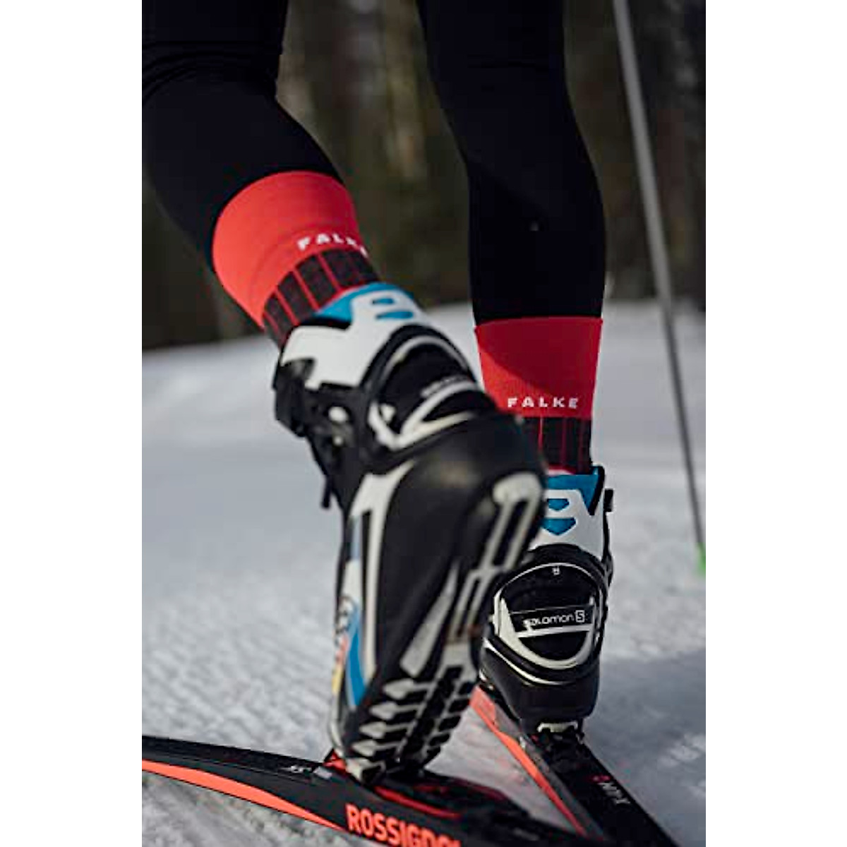 FALKE Men's SC1 Ski Socks, Merino Wool, Mid Calf, Ultra Light Cushion, Breathable Quick Dry, Winter Athletic Sock, Black (Black-Mix 3010), 12.5-13.5, 1 Pair