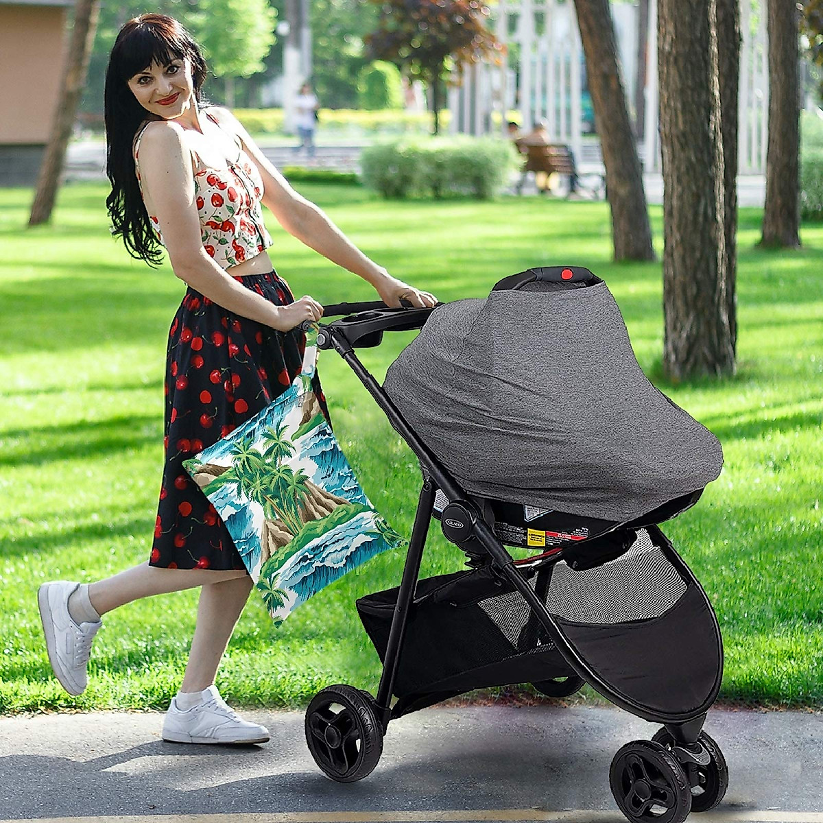 visesunny Coconut Tree Island Blue Sea 2Pcs Wet Bag with Zippered Pockets Washable Reusable Roomy for Travel,Beach,Pool,Daycare,Stroller,Diapers,Dirty Gym Clothes, Wet Swimsuits, Toiletries