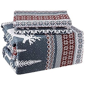 Tribeca Living WIRE170SHEETQU Winter Reindeer Flannel Deep Pocket Sheet Set, 3pieces, Queen
