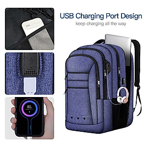 Large Backpack, Travel Backpack, Laptop Backpack, Durable 17 Inch Extra Large TSA Computer Backpacks with USB Charging Port, 40L High Capacity Water Resistant TSA Carry on Computer Business Bag, Blue
