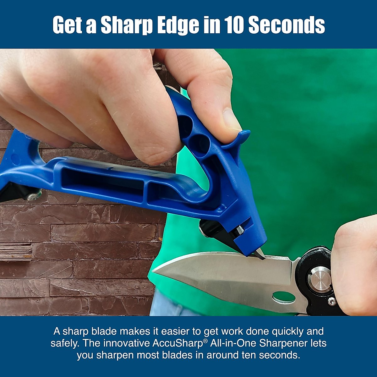 AccuSharp All-in-One Sharpener, All Purpose Sharpener for Knives, Scissors, Garden Tools, Sharpens & Restores Serrated Knives, Cleavers, Axes, Machete, Blue
