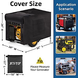 JESTOP Generator Cover Waterproof 32“L×24”W×24"H, Heavy Duty Snow/UV/Wind Proof 600D Oxford Universal Outdoor Protector Cover While Running, for Most Portable Generators Covers 5000-10000 Watt, Black