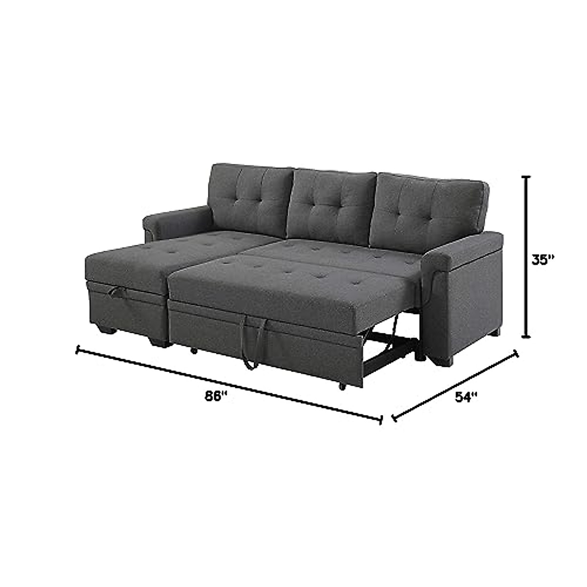 Oadeer Home Modern Reversible Sleeper Sofa with Storage Chaise Sofabed, Steel Gray