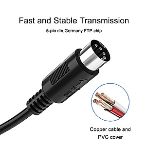 Dual MIDI Cable, Ancable DIN to Male to Male for Carrying a Serial Digital Signal, 3.3 Feet with Molded Connector Shells(Black & Red)