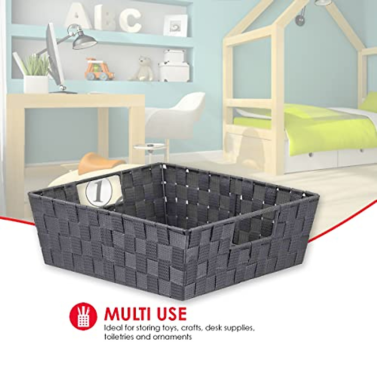 Home Basics Basket Non-Woven Strap BIN Gray LRG, Large, Grey