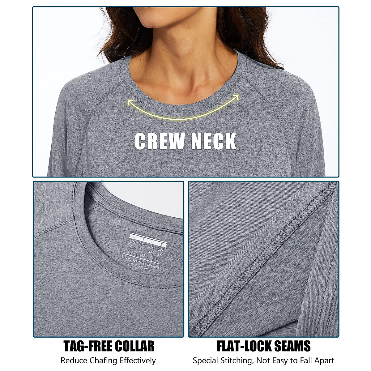 MAGCOMSEN Sun Protection Shirts for Women Rash Guard Swim T Shirts Performance Athletic T Shirts Workout Running T Shirts UV Quick Dry T Shirts Light Grey S