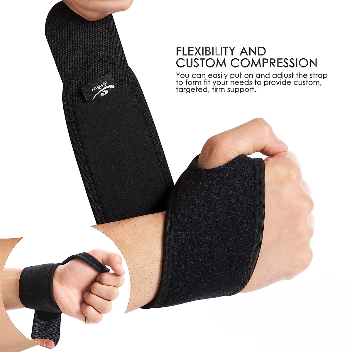 HiRui 2 Pack Wrist Brace Wrist Wraps, Wrist Compression Straps Wrist Support for Workout Tennis Weightlifting Tendonitis Sprains Carpal Tunnel Arthritis Pain Relief, Adjustable (Black)