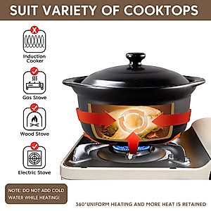 Ceramic Pots Ceramic Soup Pot with Lid Ceramic Cookware Stock Pot Rice Pot Clay Pot for Cooking (Black, 1.9 Quart)