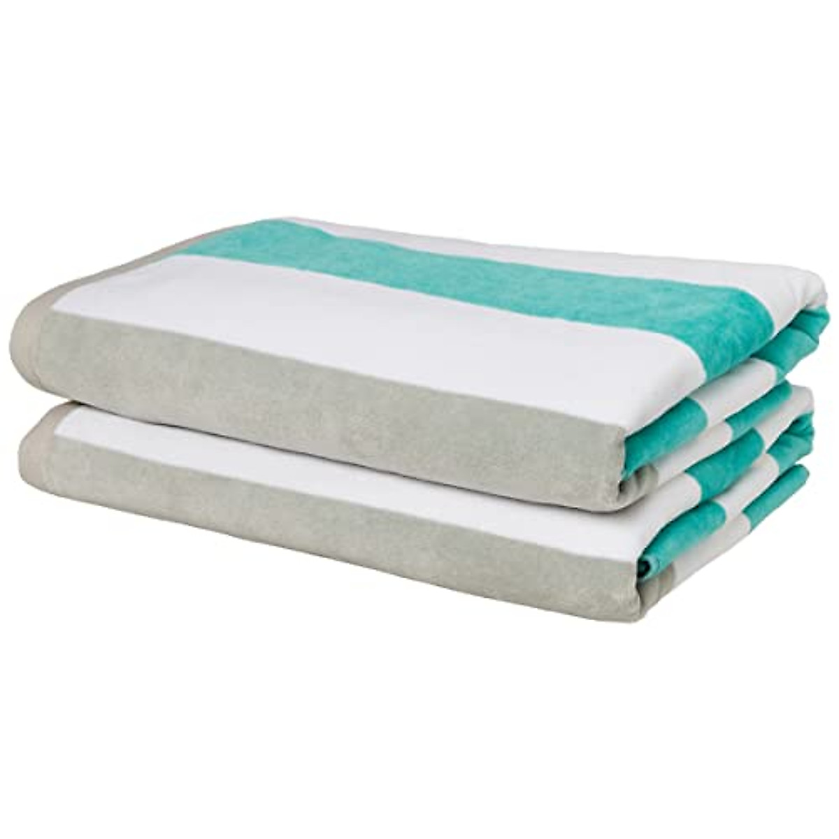 Amazon Basics Oversized Premium Cotton Beach Towel - Pop Stripe - Turquoise/Gray, 36" x 72", 2-Pack