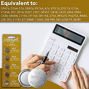 LOOPACELL 357/303 Silver Oxide Batteries (Pack of 5) - 1.55V Long Lasting Coin Cell Battery for Calculators, Lasers, Toys, Small Clocks, Digital Micrometers, Decorations, Holiday Ornaments