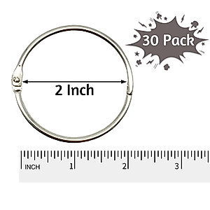 OWLKELA 2 Inch 30 Pack Loose Leaf Binder Rings, Nickel Plated Steel Binder Rings, Keychain Key Rings, Metal Rings for Index Cards, Book Ring, Ideal for School, Home, or Office