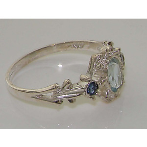 LetsBuyGold 925 Sterling Silver Real Genuine Aquamarine and Sapphire Womens Anniversary Ring - Size 8