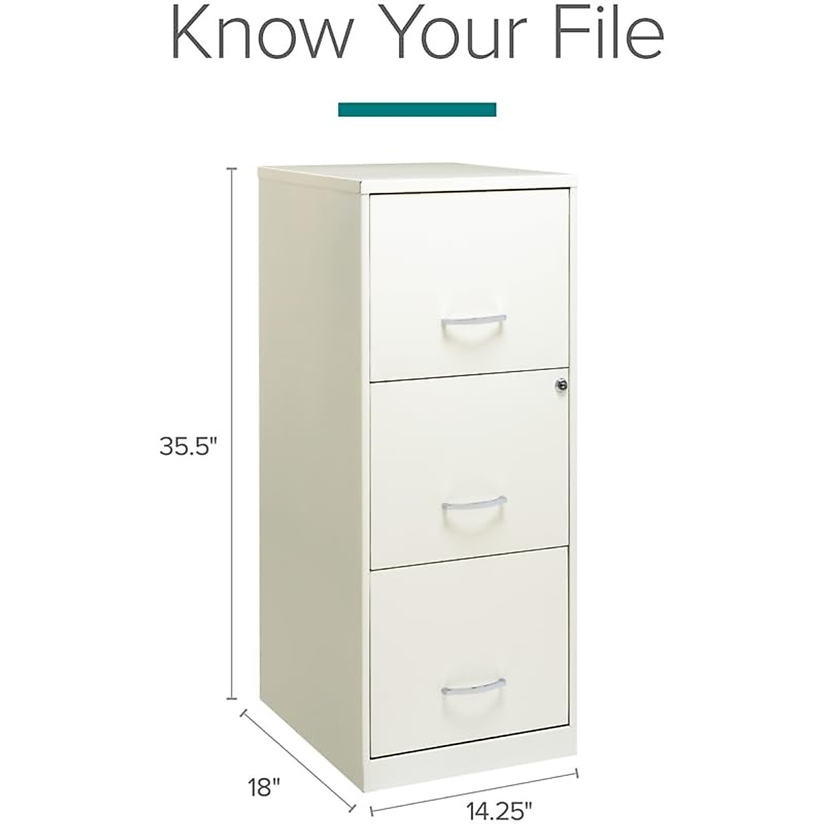 Scranton & Co 18" Deep 3 Drawer Metal Vertical File Cabinet, Letter Size, Locking, Home Office, in Pearl White