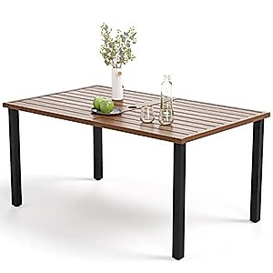MIXPATIO 6 Person Outdoor Patio Dining Table with Umbrella Hole, Rectangle Metal Table for Garden, Backyard and Porch