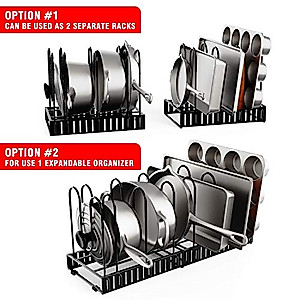 GeekDigg Pot Organizer Rack for Cabinet, Adjustable and Expandable 8+ Pans Pots Lid Organizer Rack Holder, Cabinet Pantry Countertop Bakeware Organizer