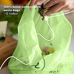 Biodeck 100% Compostable Waste Bags 13 Gallon / 50 L | Kitchen Food Scrap/Organic Waste Bags certified Biodegradable, HOME Compostable EN13433