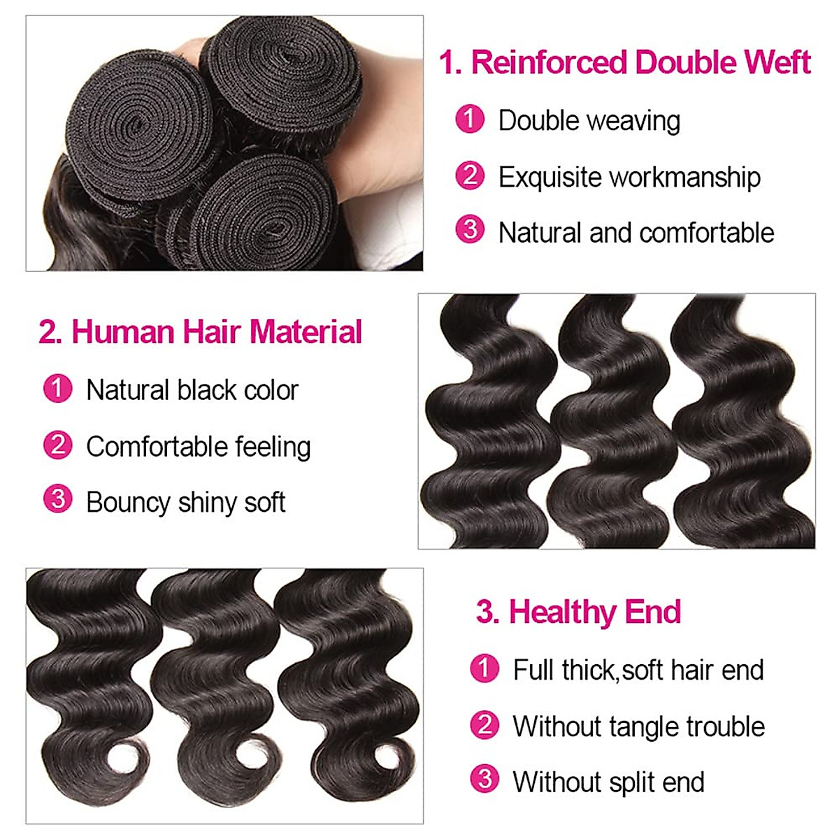 Brazilian Body Wave 4 Bundles (20 22 24 26 Inch) 100% Unprocessed Human Hair Weave Bundles 10A Grade Full Remy Hair Weft for Black Women Natural Color