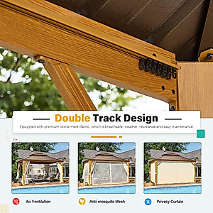 Hardtop Gazebo 12' x 14' W/Steel Double Roof, Anti-Rust Coating Aluminum Frame Permanent Outdoor Waterproof Pavilion w/Curtains & Netting, Hard Top Gazebo for Patio Backyard Garden Lawn Deck Parties