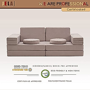 jela Kids Couch 10PCS Luxury, Floor Couch Floor Sofa Modular Furniture for Adults, Playhouse Play Set for Toddlers Babies, Modular Foam Play Couch, Modular Sectional Sofa (Classic, Taupe)