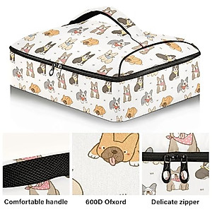 Kcldeci Insulated Thermal Food Carrier Insulated Casserole Carrier for Hot or Cold Food,Cute French Bulldog Insulated Tote Bag for Potluck Cookouts Parties Picnic,Lasagna Lugger