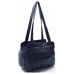 Afonie 3 Compartments Tote Soft Leather Bag with Adjustable Strap - Fashionable, Multipurpose, Messenger Bag Shoulder Purse for Women's - Assorted Colors |Navy Blue