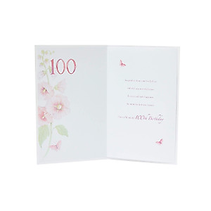 UK Greetings 100th Birthday Card for Her/Friend - Delicate Pink Flower Design