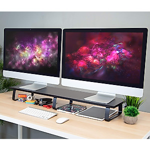 Mount-It! Extra Long Monitor Desk Riser [39 inches Extra Wide, 44 Lbs Capacity] Desktop Organizer for Double Computer Screens, Laptops, Desktops, TVs, Printers, Consoles (BLACK)