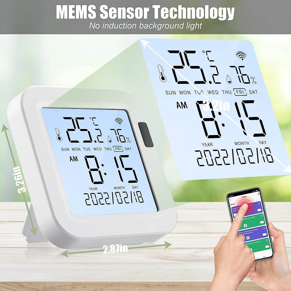 WiFi Room Thermometer Hygrometer Sensor, Temperature Humidity Monitor with Smart Alert 2 Years Free Data Storage Large Back-Light Screen, Compatible with Alexa/Google for Baby Home Garage Greenhouse