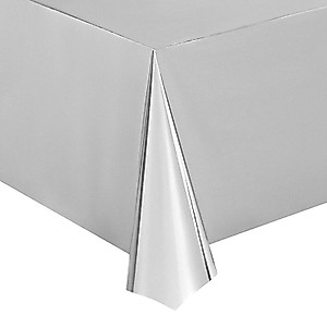 Juvale 3 Pack Metallic Silver Plastic Tablecloth for Birthday Party Decorations (Shiny Foil, 54x108)