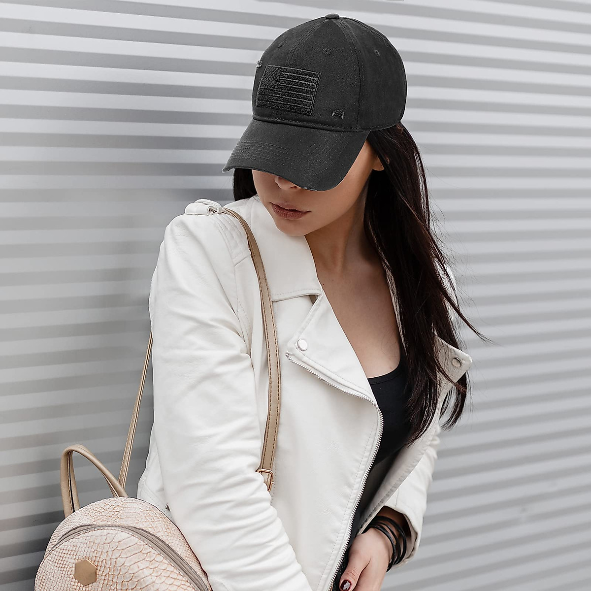 VODIORE American Flag Cap Embroidered USA Distressed Baseball Cap Dad Hat Black